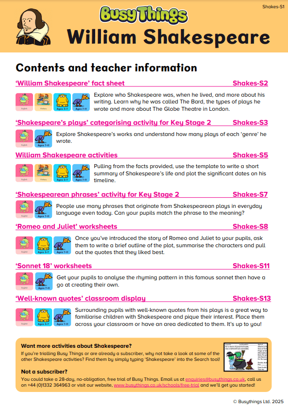 5 fun, classroom-ready activities for Shakespeare Week - Busy Things Blog